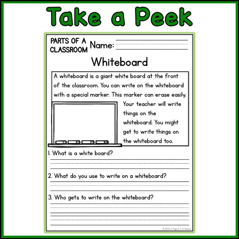 Parts of a Classroom Reading Comprehension Passages and Questions Back ...