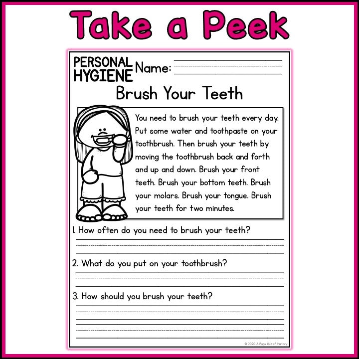 Personal Hygiene Reading Comprehension Passages and Questions Health ...