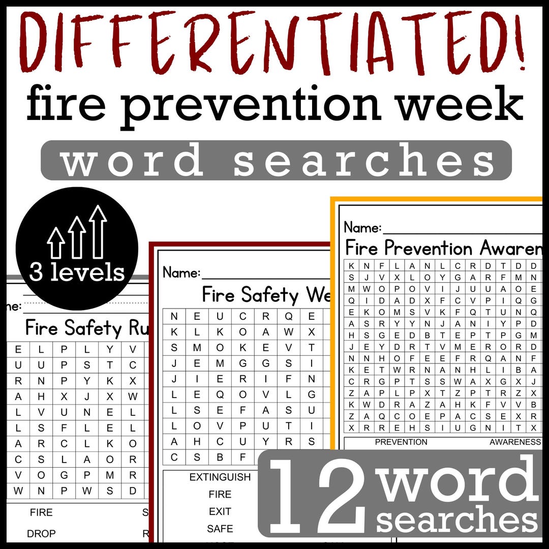 Fire Prevention Week Word Searches Printable October | Differentiated ...
