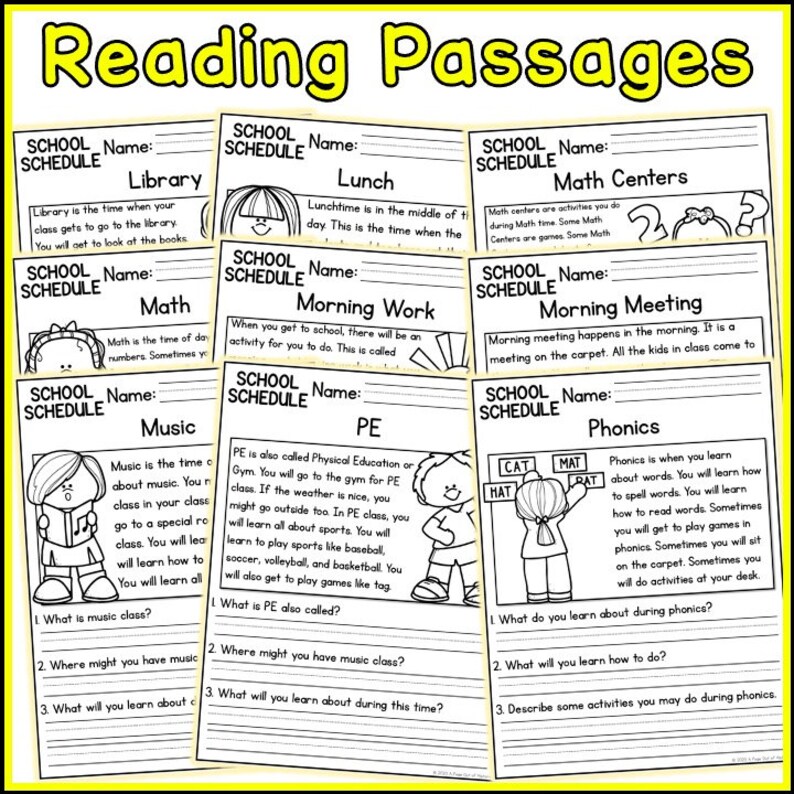 School Schedule Reading Comprehension Passages and Questions Back to ...