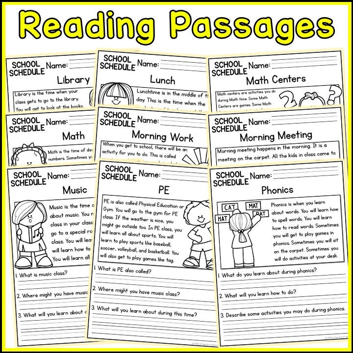 School Schedule Reading Comprehension Passages and Questions Back to ...