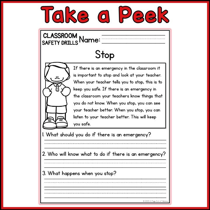 Classroom Safety Drills Reading Comprehension Passages and Questions ...
