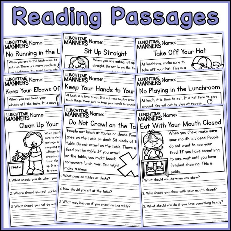 Lunchtime Manners Reading Comprehension Passages and Questions Back to ...
