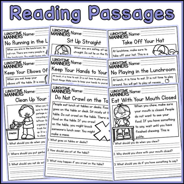 Lunchtime Manners Reading Comprehension Passages and Questions Back to ...