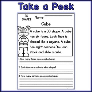 3D Shapes Math Reading Comprehension Passages and Questions Back to ...