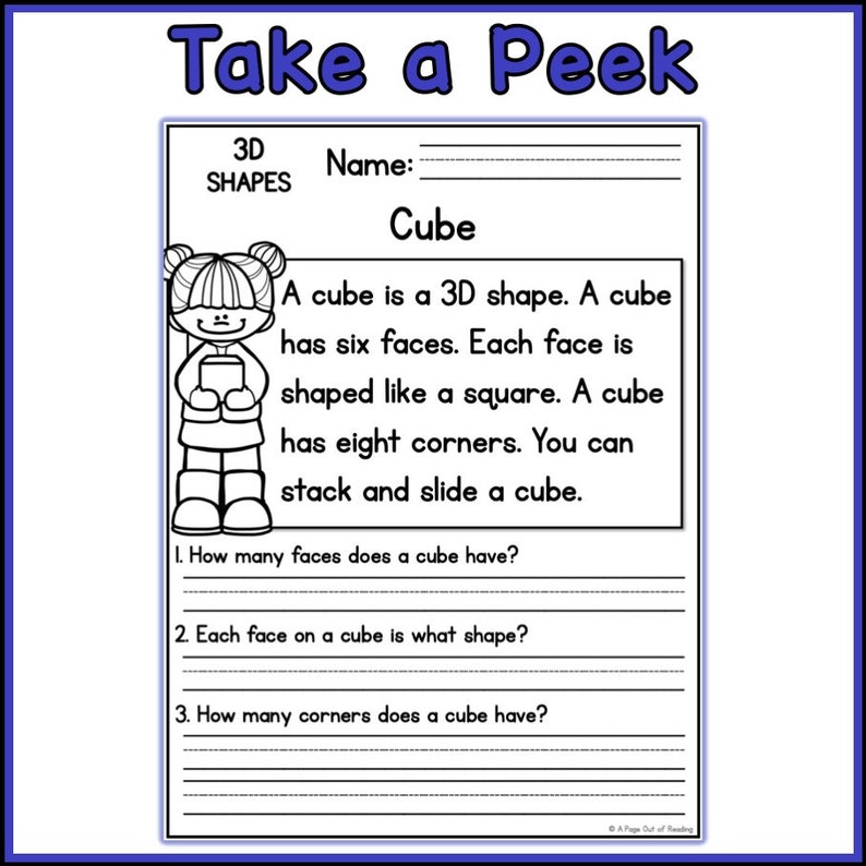 3D Shapes Math Reading Comprehension Passages and Questions Back to ...