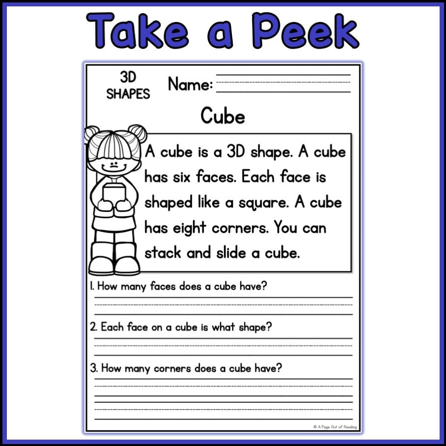 3D Shapes Math Reading Comprehension Passages and Questions Back to ...