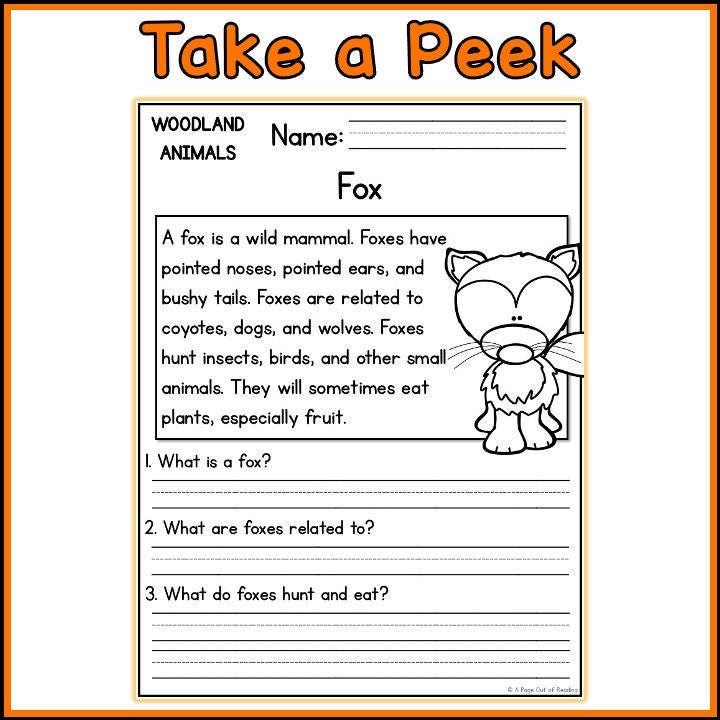 Woodland Animals K-2 Reading Comprehension Passages Bundle Homeschool ...