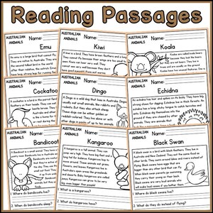 Australian Animals K-2 Reading Comprehension Passages Bundle Homeschool ...