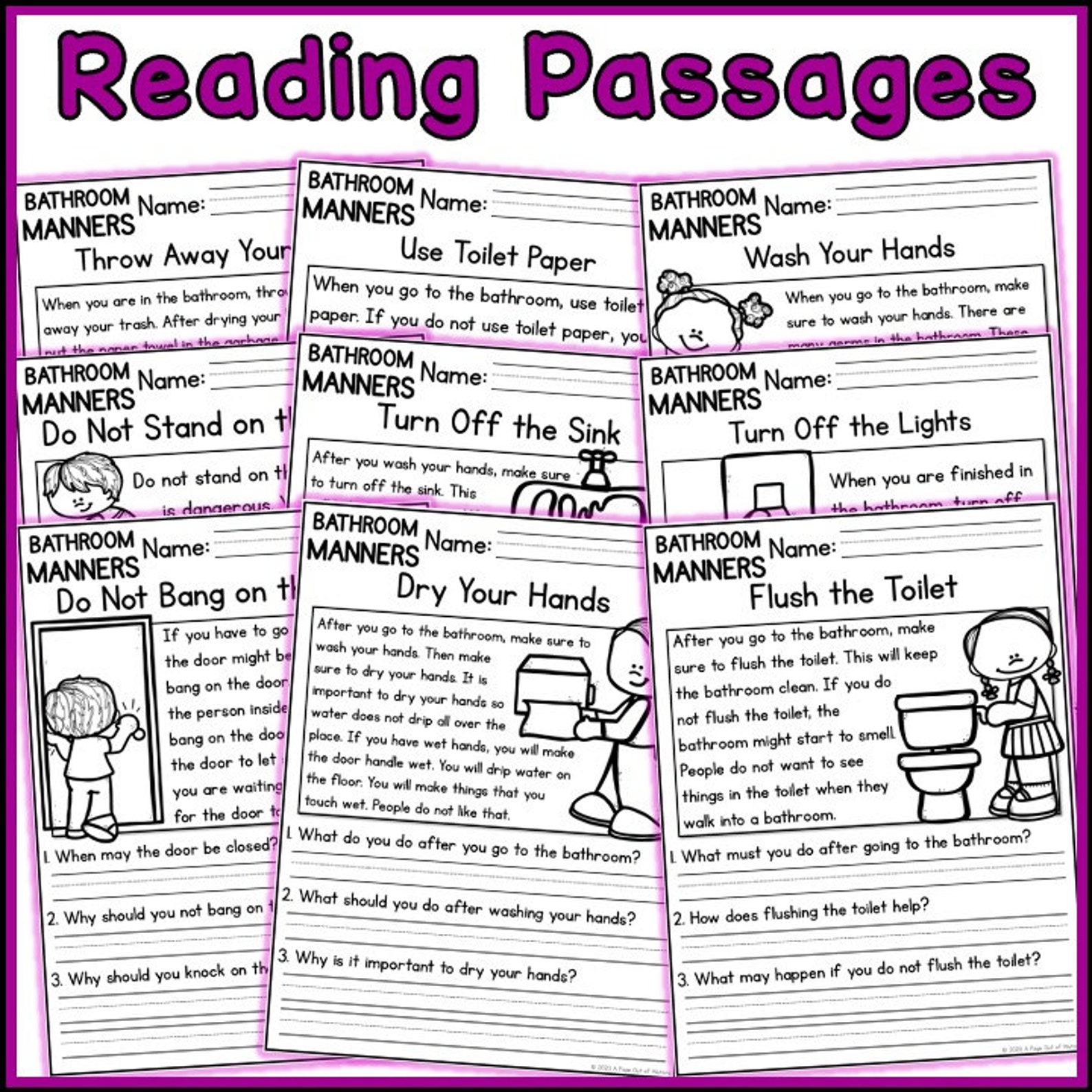 Bathroom Manners Reading Comprehension Passages and Questions Back to ...