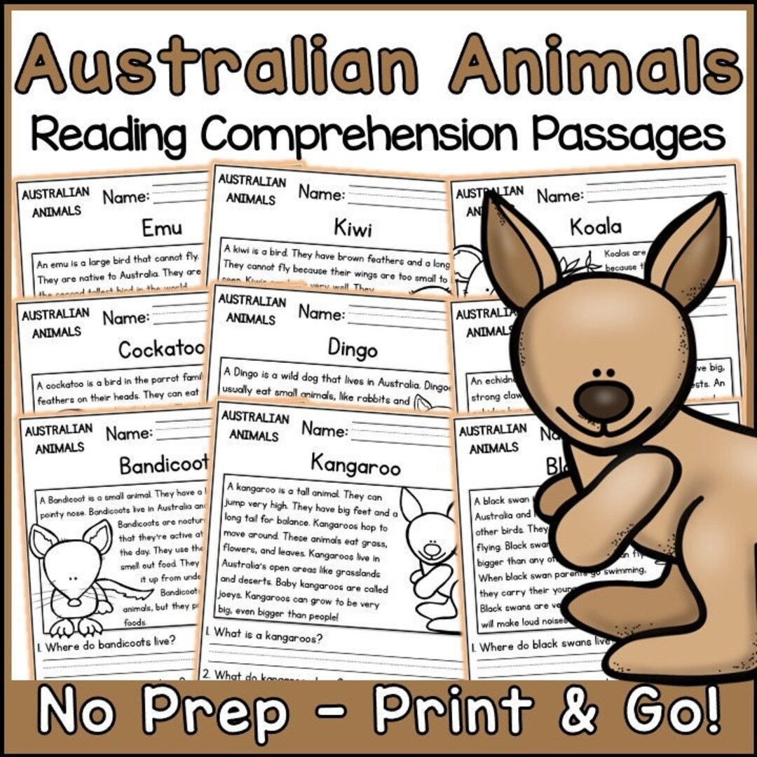 Australian Animals Reading Comprehension Passages and Questions ...