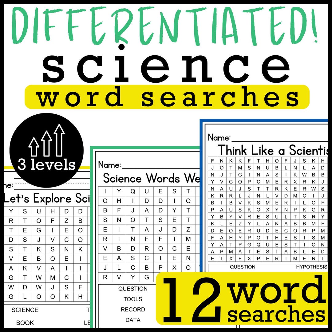 Science Word Searches Printable Bundle | Differentiated Vocabulary ...