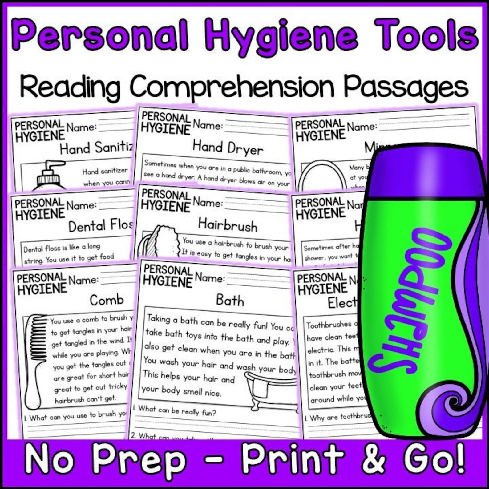 Personal Hygiene Tools Reading Comprehension Passages and Questions ...