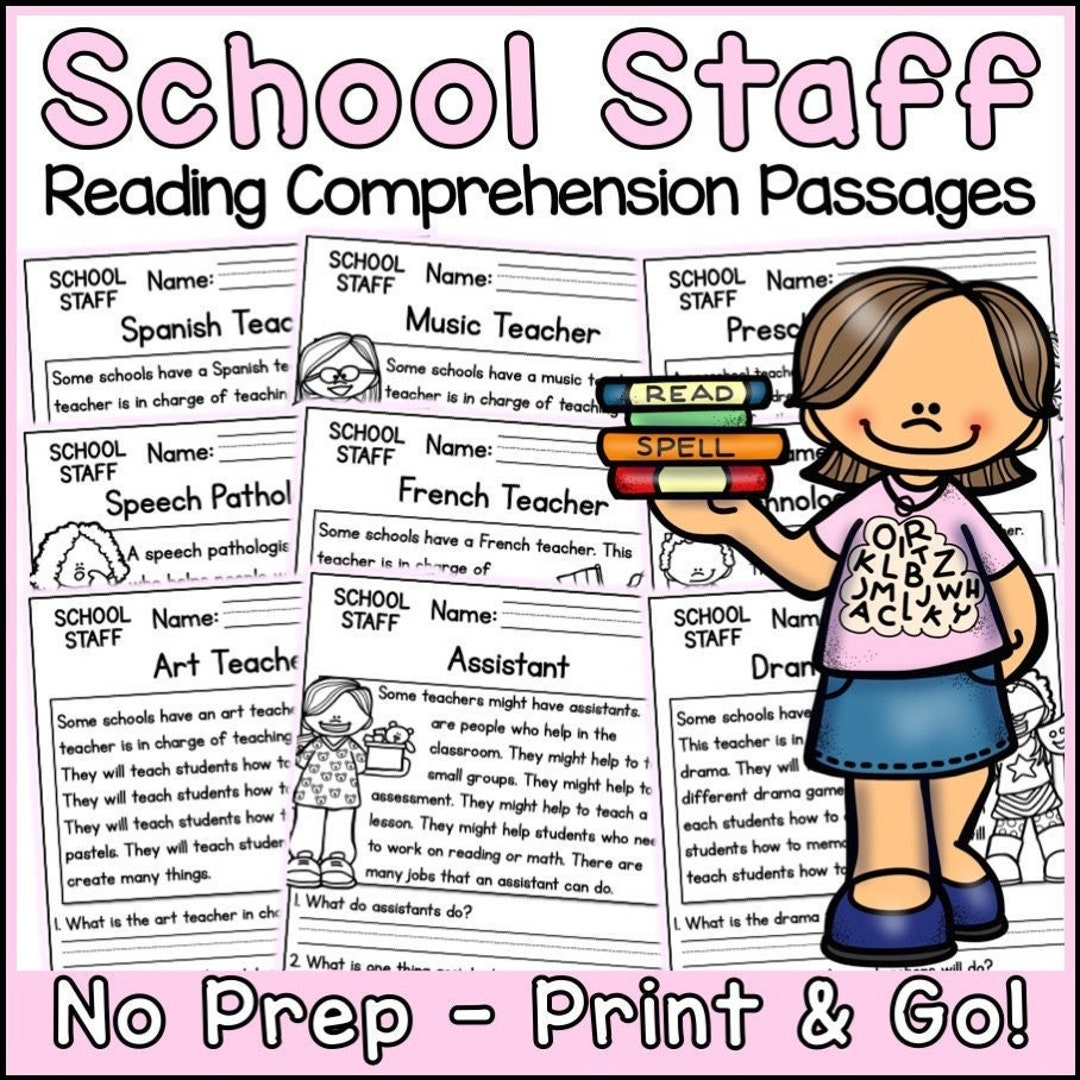 School Staff Reading Comprehension Passages and Question Back to School ...