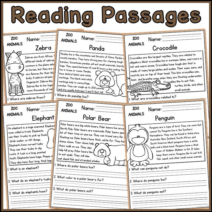 Zoo Animals Reading Comprehension Passages and Questions | Science ...