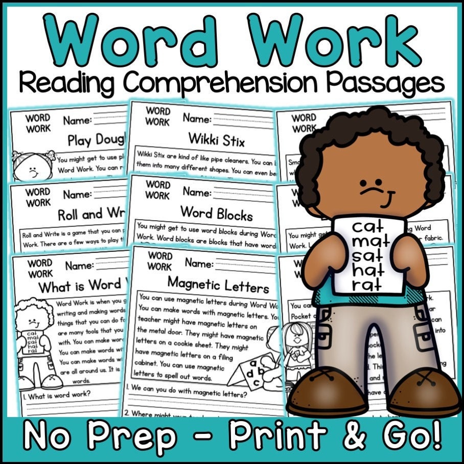 Word Work Reading Comprehension Passages and Questions Back to School ...