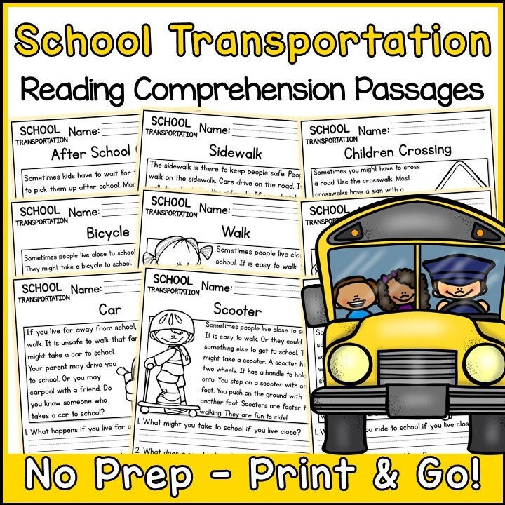 School Transportation Reading Comprehension Passages and Question Back ...