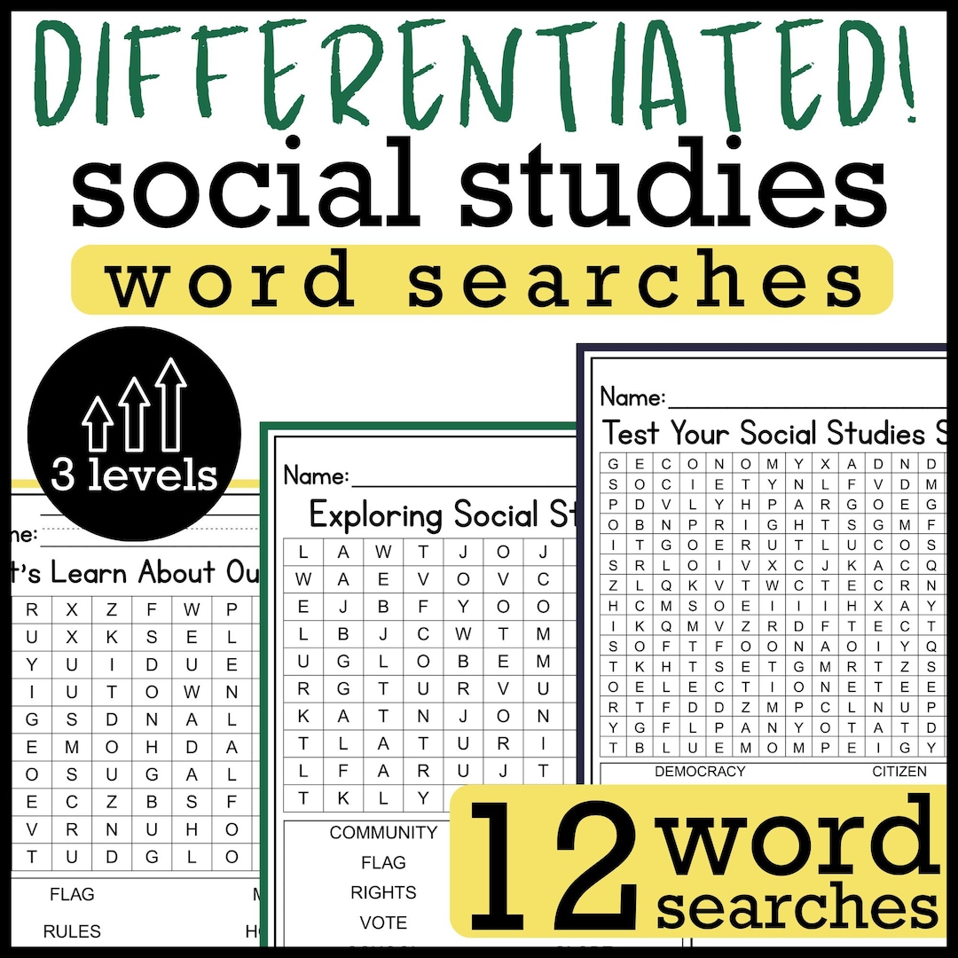 Social Studies Word Searches Printable Bundle | Differentiated ...