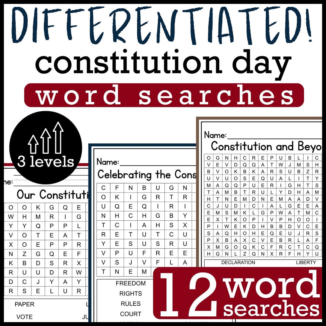 Constitution Day Word Searches Printable September | Differentiated ...
