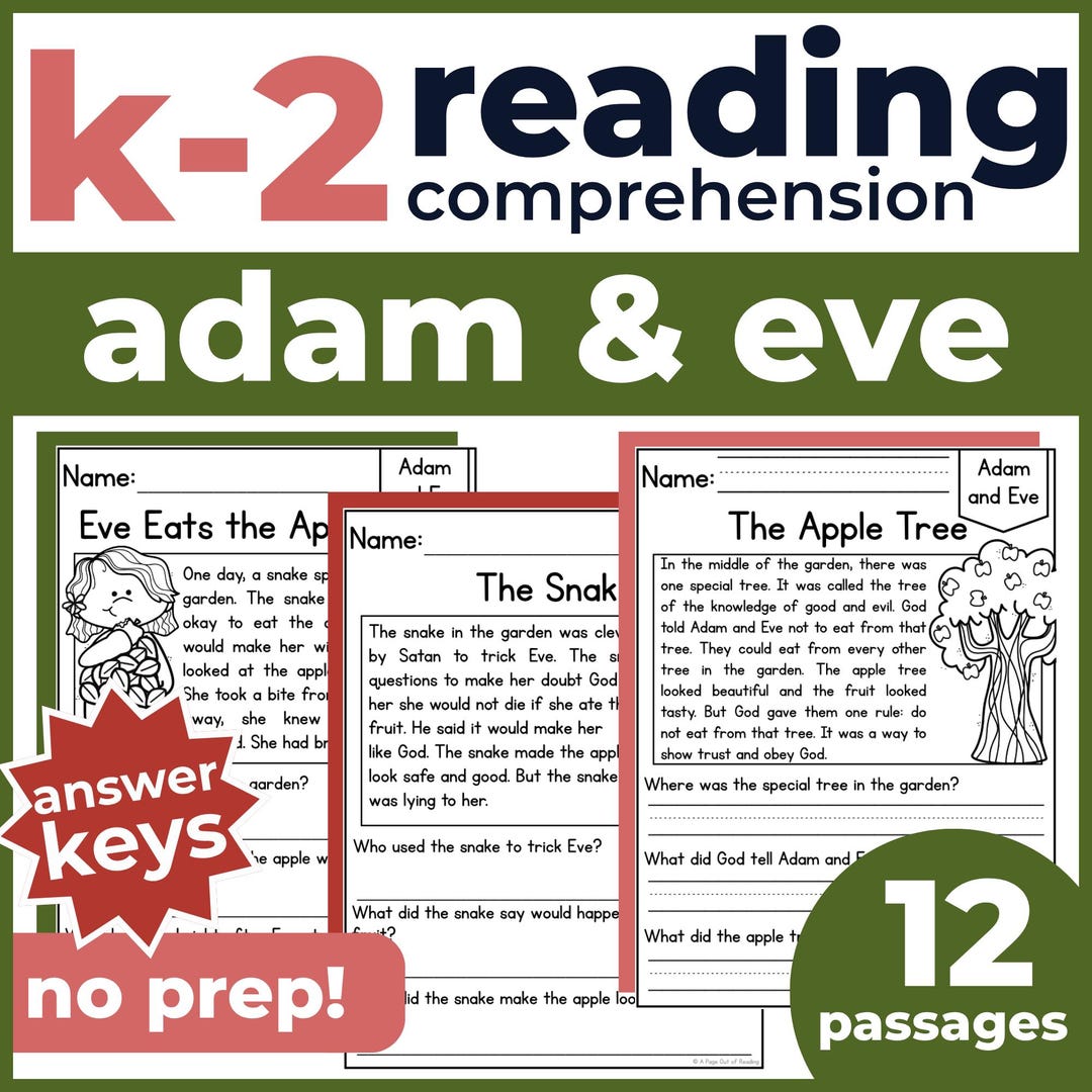 Adam and Eve Reading Comprehension | Garden of Eden Bible Passages for ...