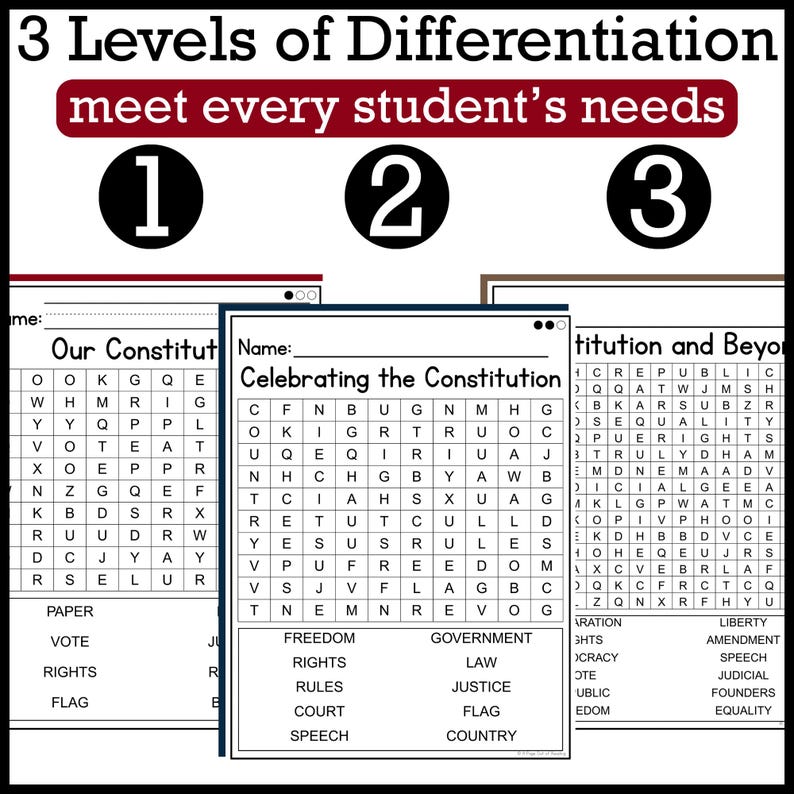 Constitution Day Word Searches Printable September | Differentiated ...