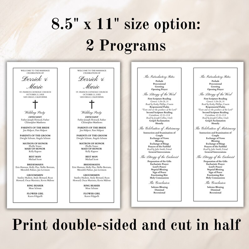 Catholic Wedding Program Template, Elegant Wedding Ceremony Program ...