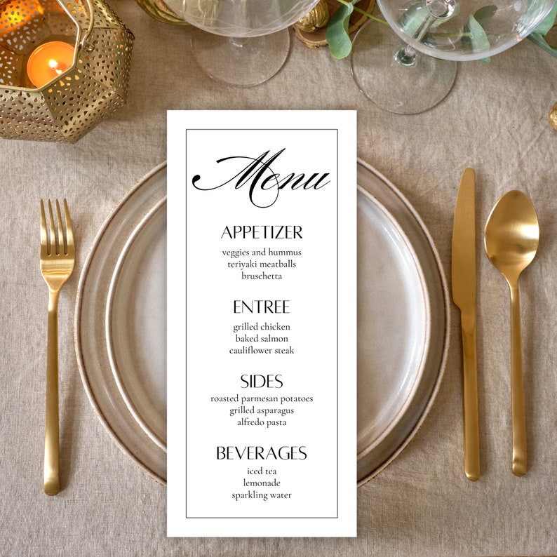 Minimalist Wedding Menu Template, Modern Calligraphy Script Menu ...