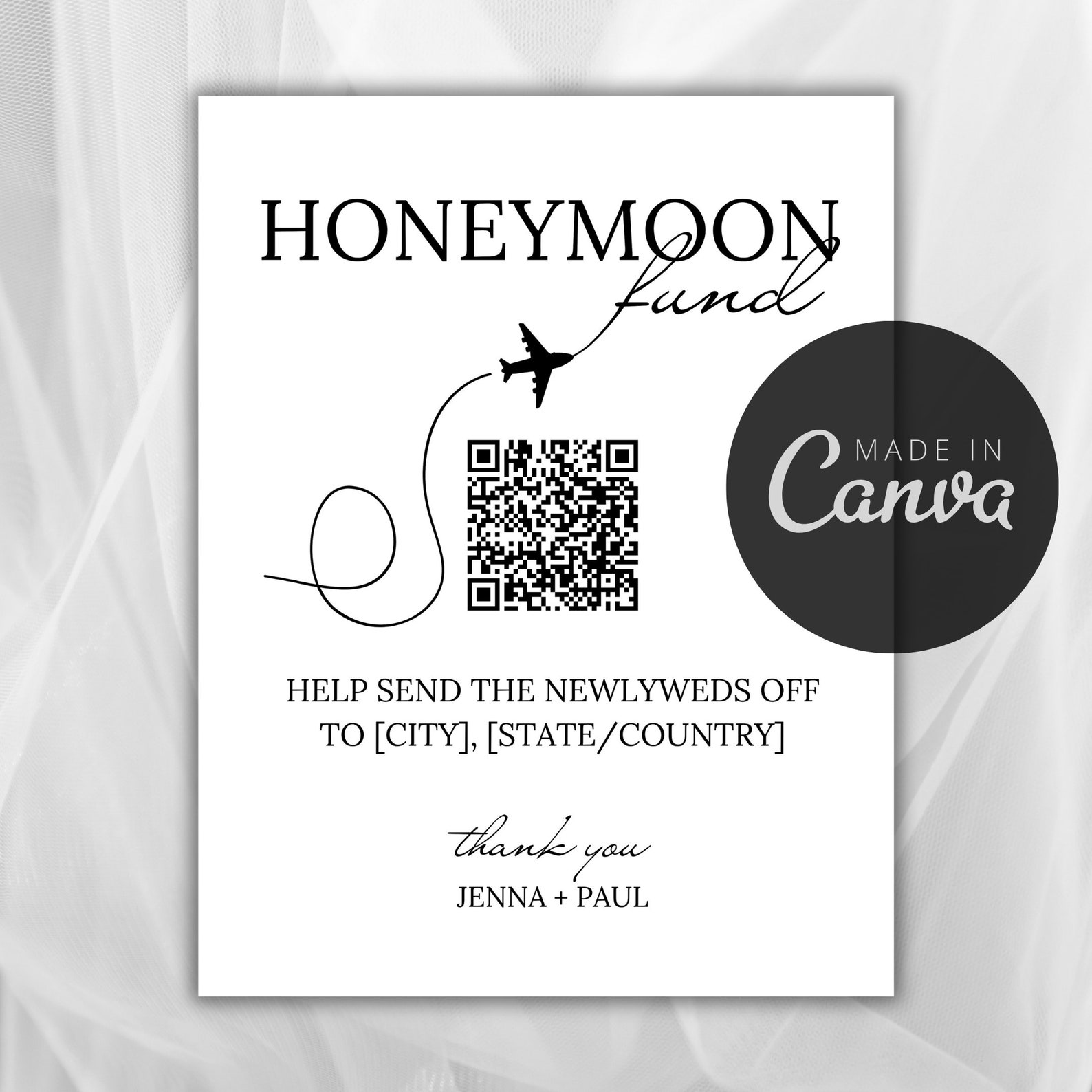 Honeymoon Fund Sign Honeymoon QR Code Sign Honeymoon Fund - Etsy