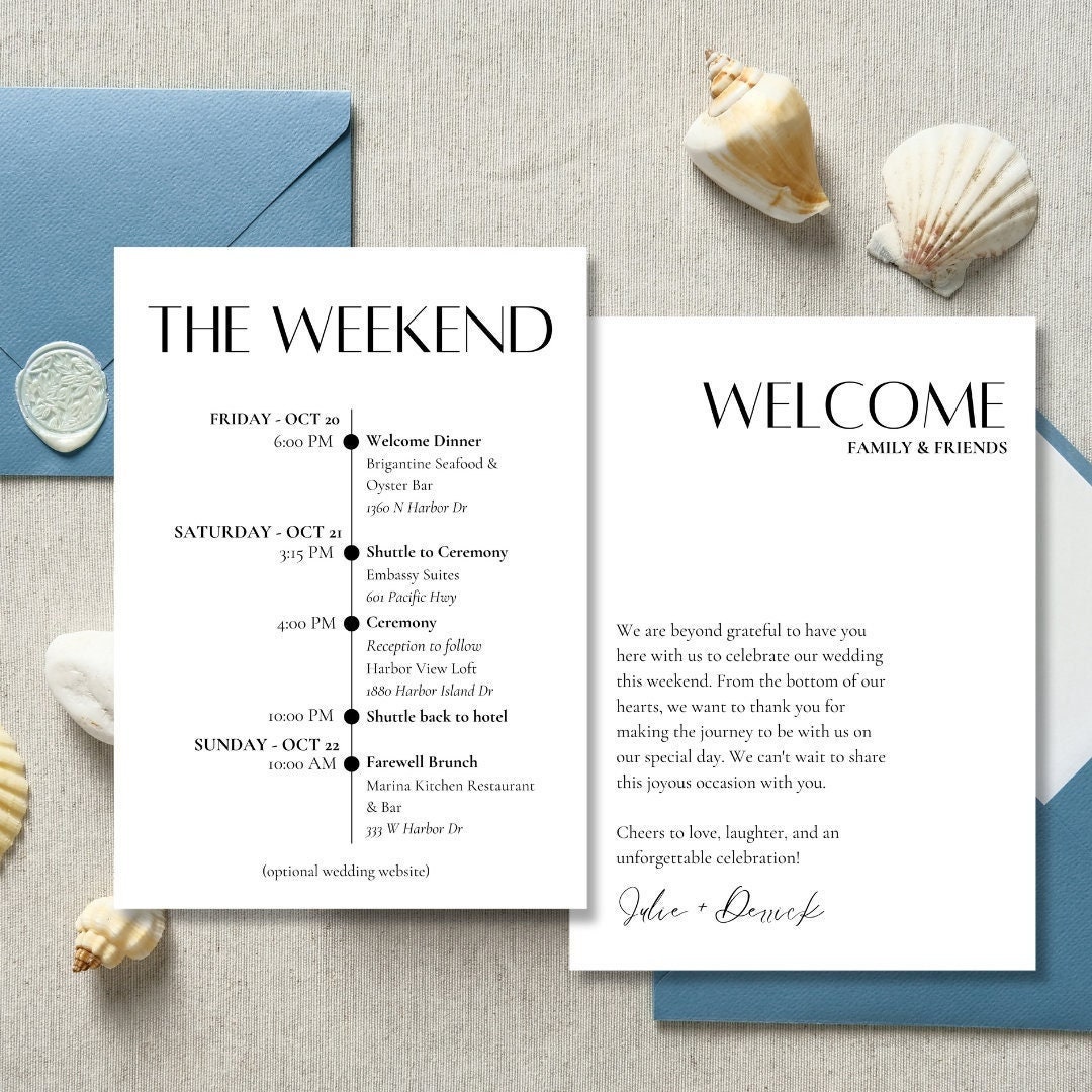 Wedding Weekend Itinerary Template, Minimalist Editable Event Timeline ...