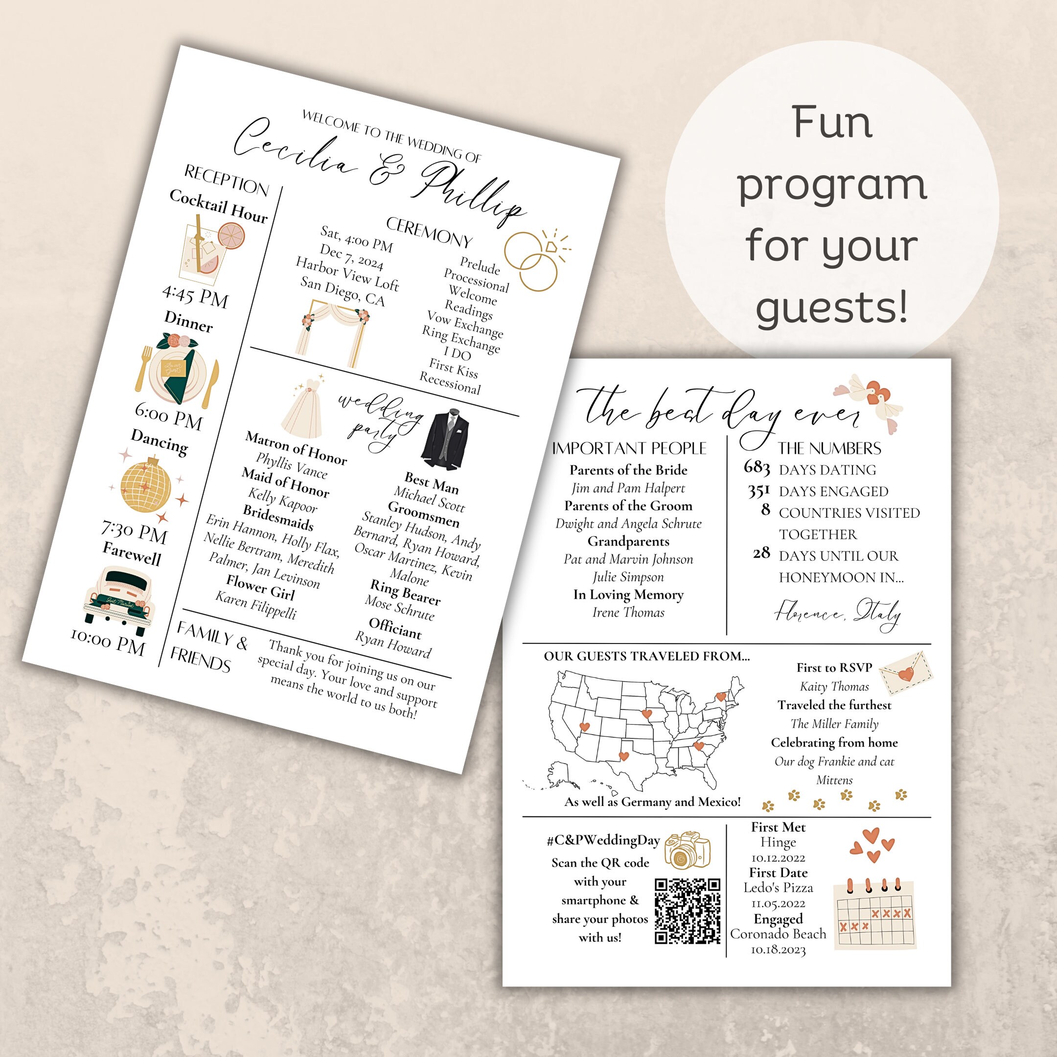 Infographic Wedding Program, Editable Wedding Details Card, Ceremony ...