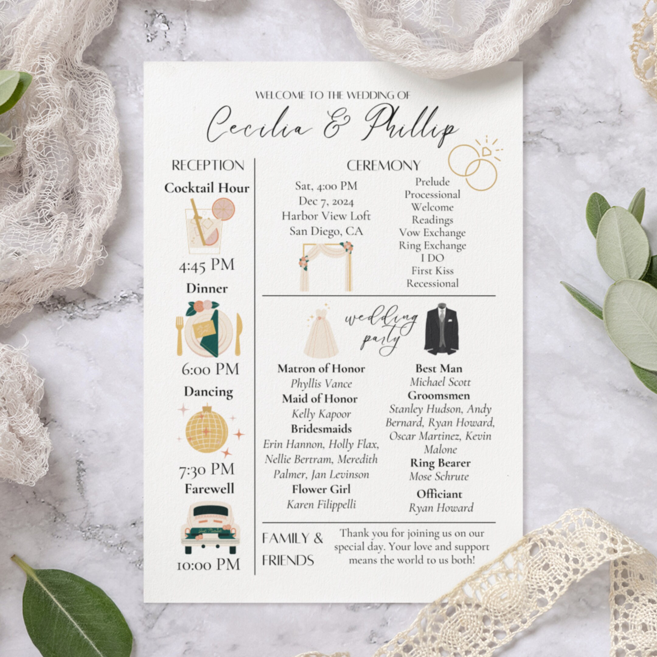 Infographic Wedding Program, Editable Wedding Details Card, Ceremony ...
