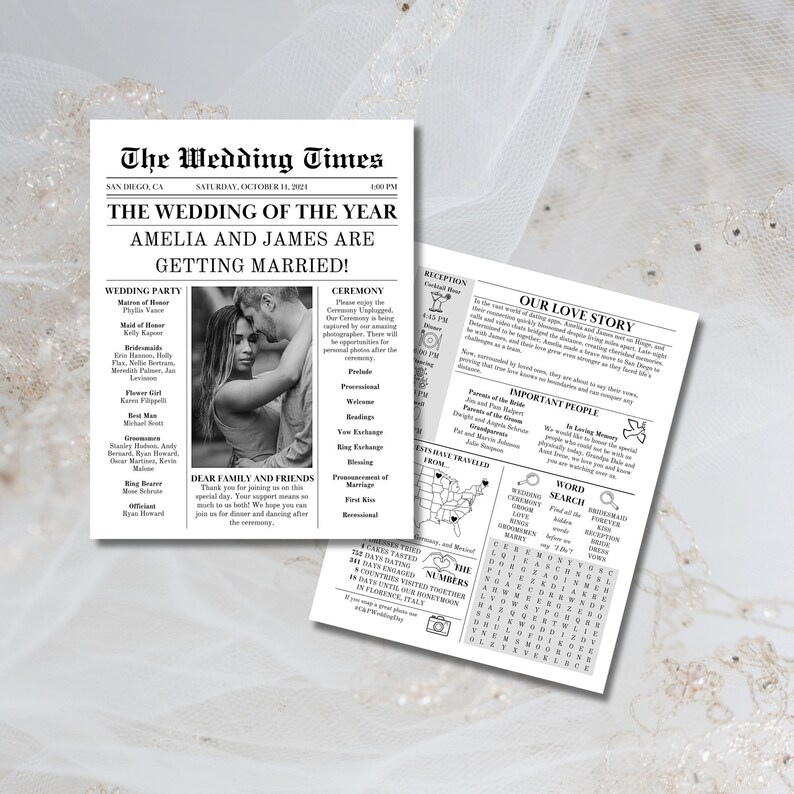 Wedding Newspaper Program Template, Infographic Wedding Details Card ...