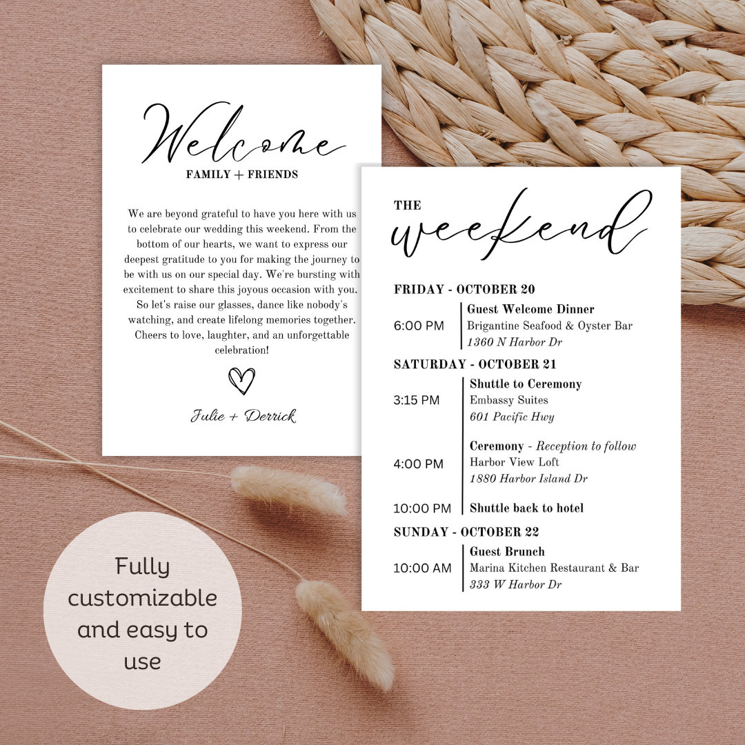 Wedding Weekend Itinerary Template Minimalist Editable Event - Etsy