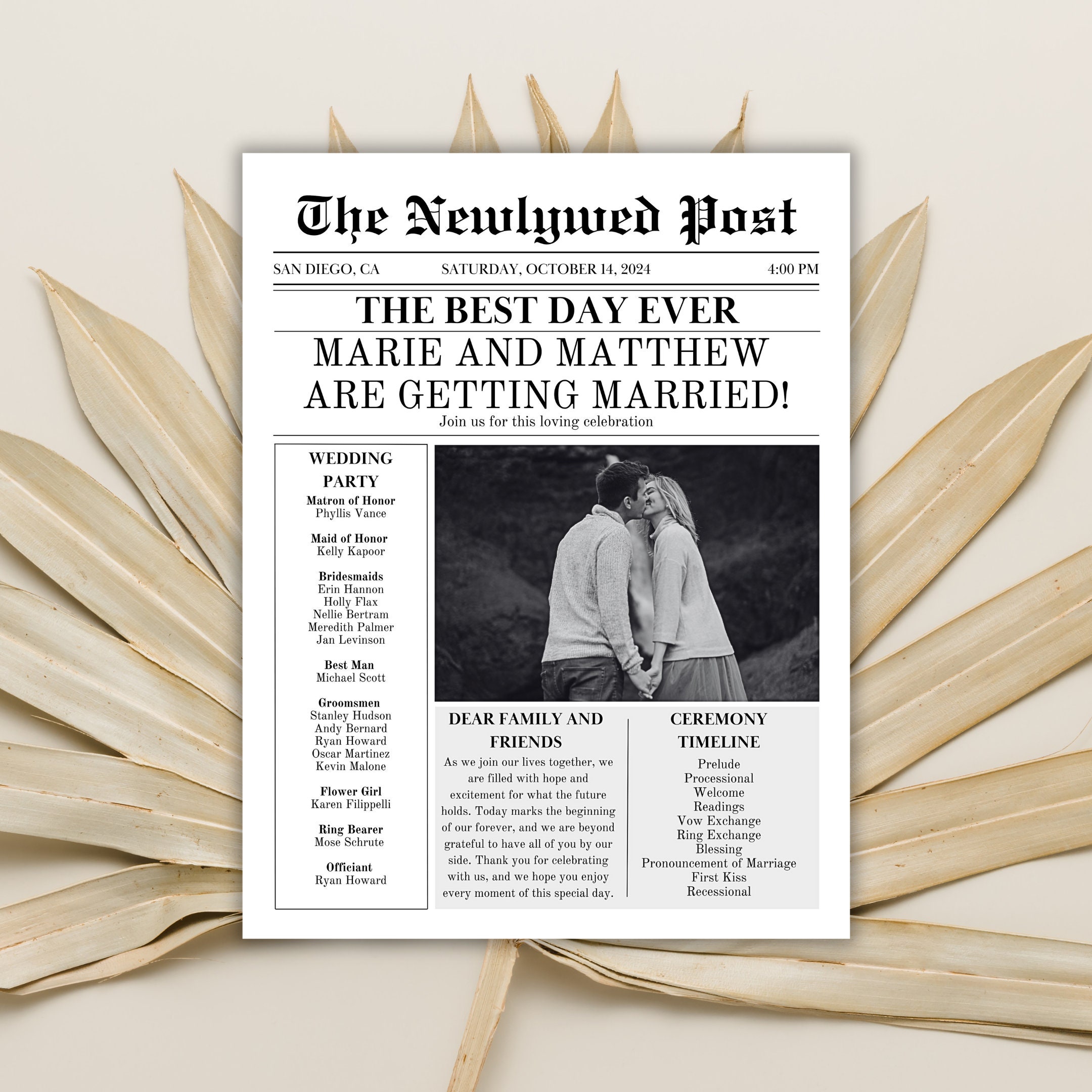 Wedding Newspaper Infographic Program Newspaper Wedding - Etsy