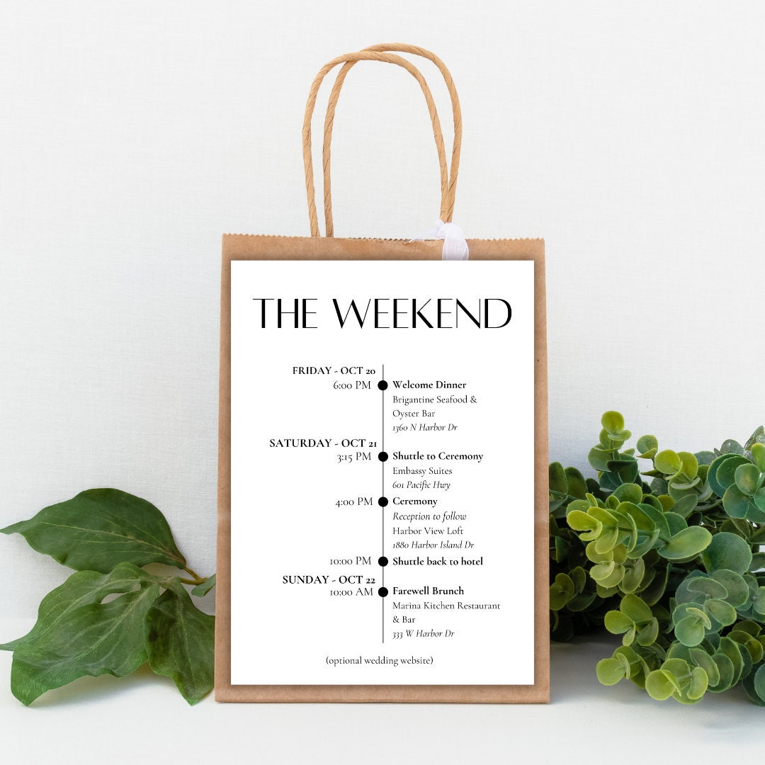 Wedding Weekend Itinerary Template, Minimalist Editable Event Timeline ...