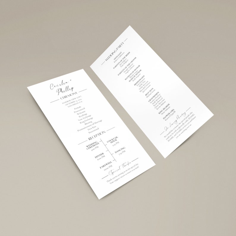 Infographic Wedding Program, Ceremony Program Template, Editable ...
