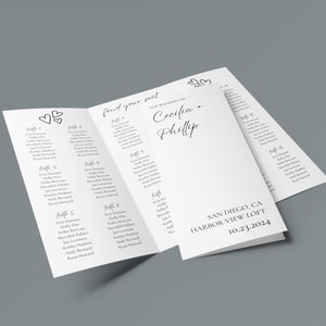 Trifold Wedding Program With Wedding Seating Chart Template, Editable ...