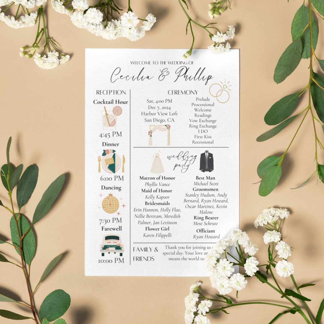 Infographic Wedding Program, Editable Wedding Details Card, Ceremony ...