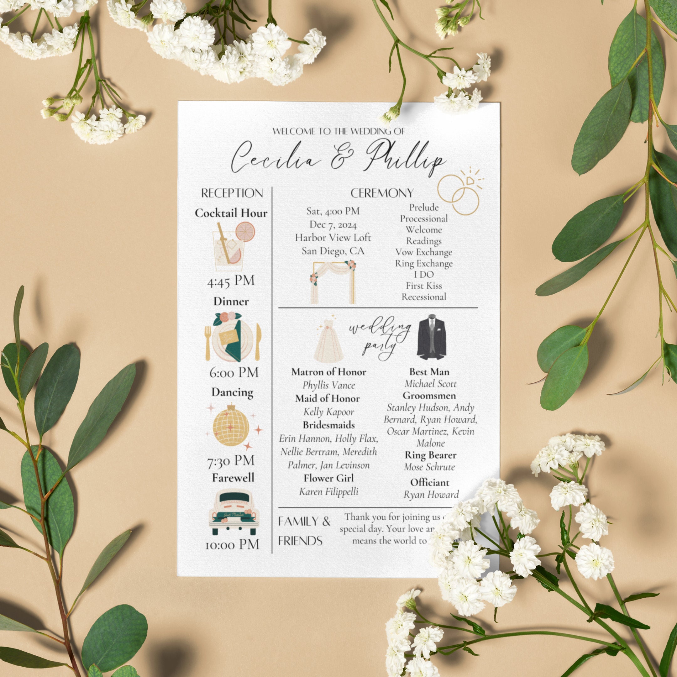 Infographic Wedding Program, Editable Wedding Details Card, Ceremony ...