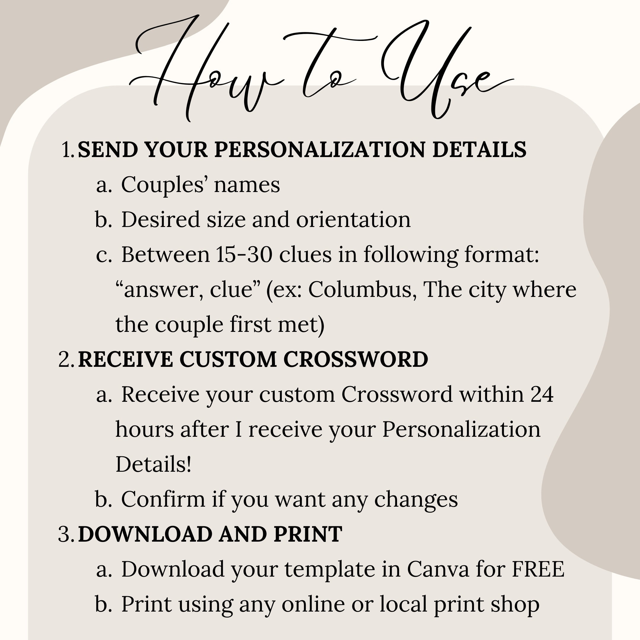 Custom Sip and Solve Wedding Crossword Puzzle, Personalized Bridal ...