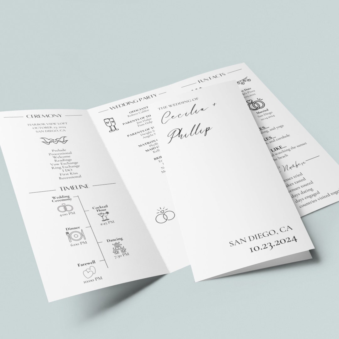 Trifold Wedding Program, Infographic Wedding Template, Folded Wedding ...