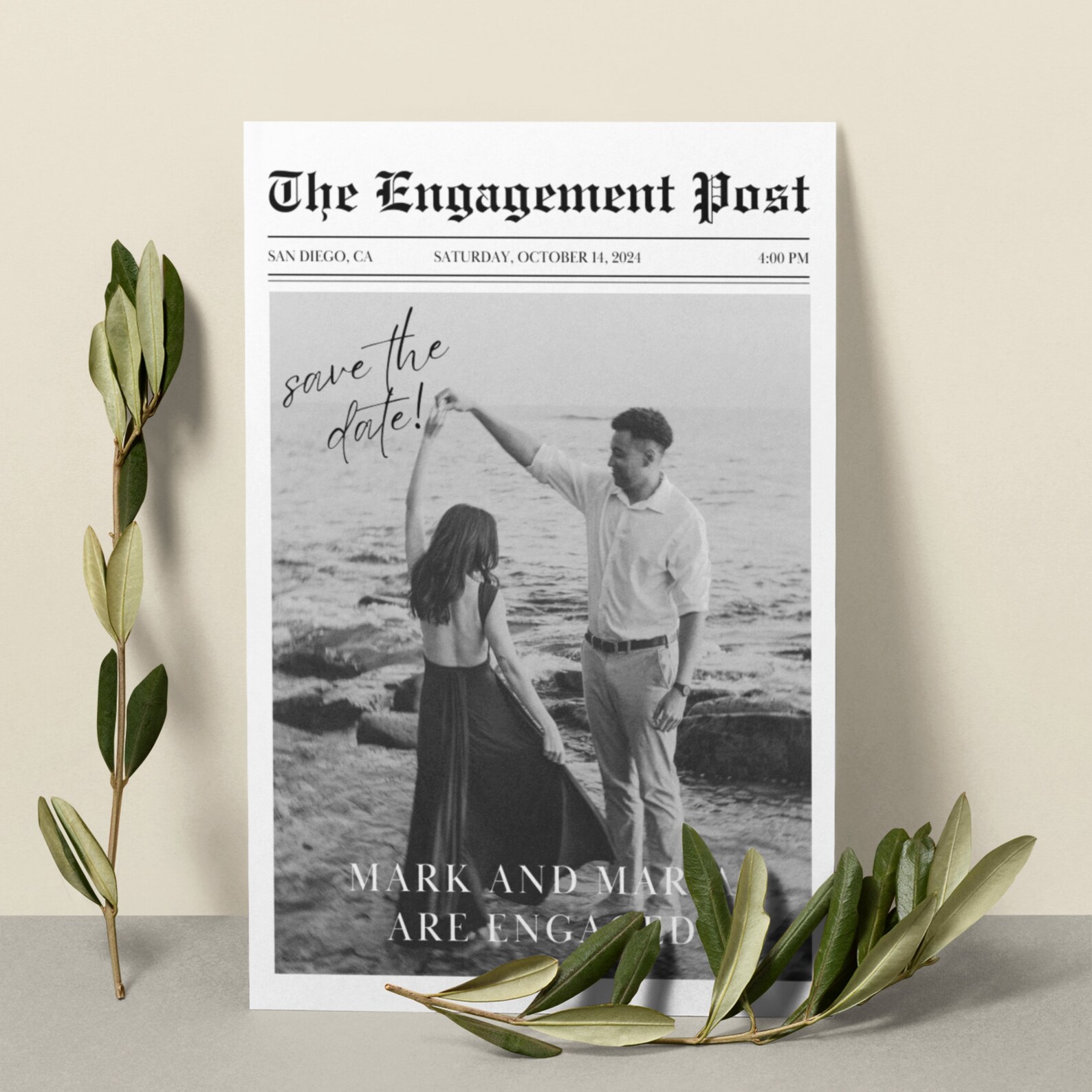 Wedding Engagement Newspaper Template, Save the Date Newspaper Wedding ...