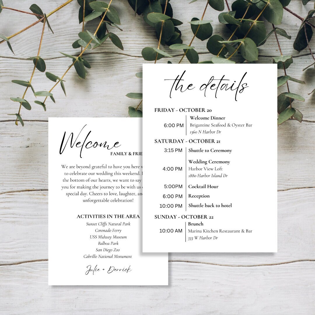 Editable Wedding Weekend Itinerary Template, Printable Program Schedule ...