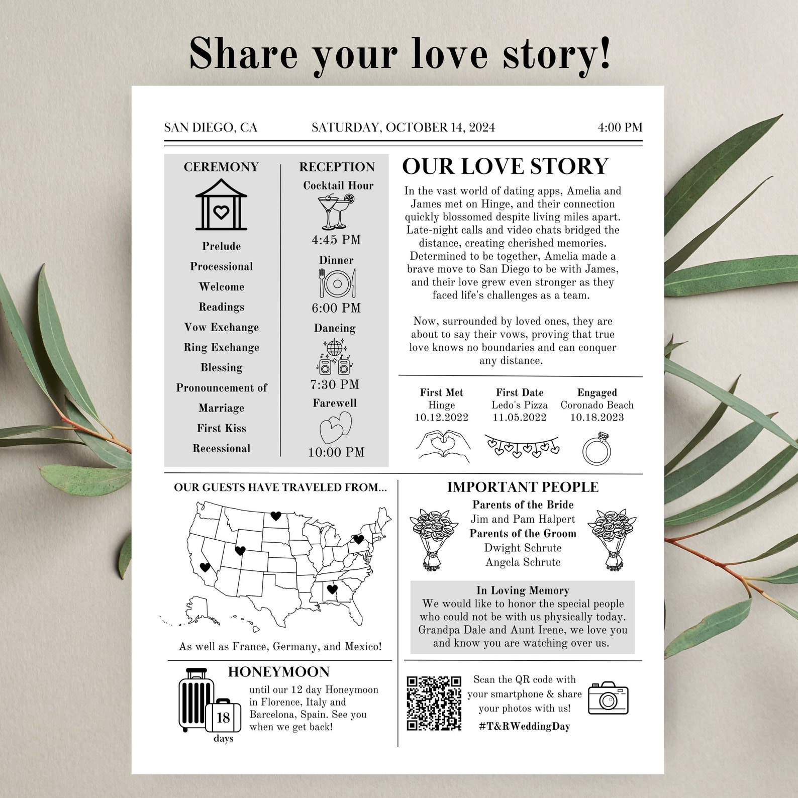 Wedding Newspaper Program Template, Infographic Wedding Details ...