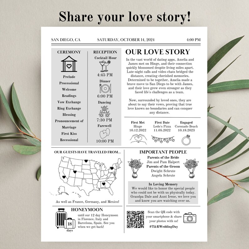 Wedding Newspaper Program Template, Infographic Wedding Details ...