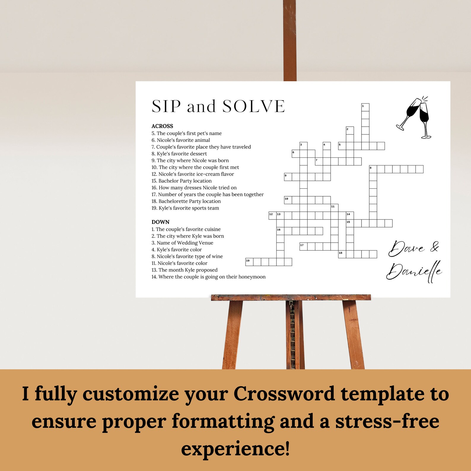Custom Sip and Solve Wedding Crossword Puzzle, Personalized Bridal ...