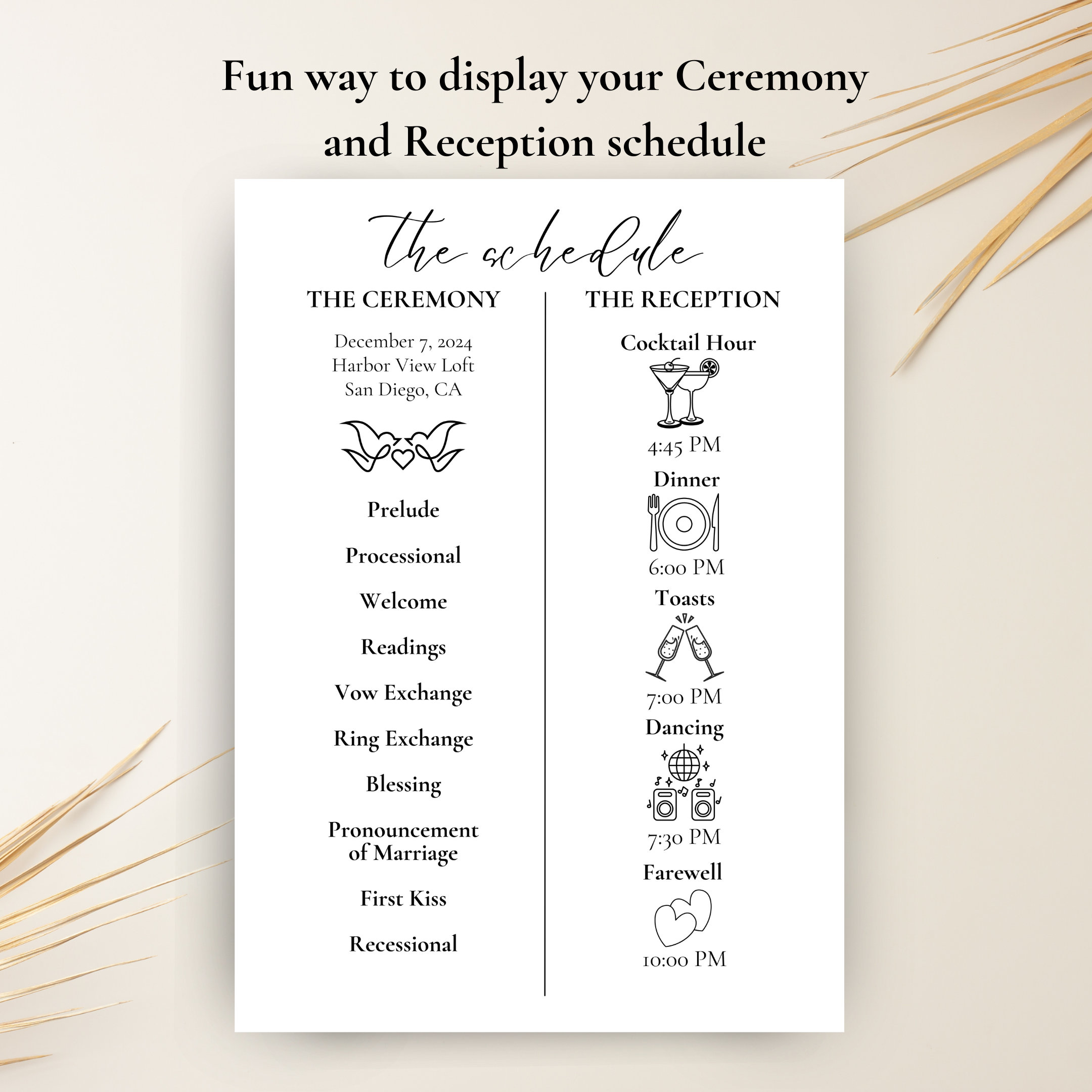 Infographic Wedding Program, Editable Ceremony Details, Ceremony ...