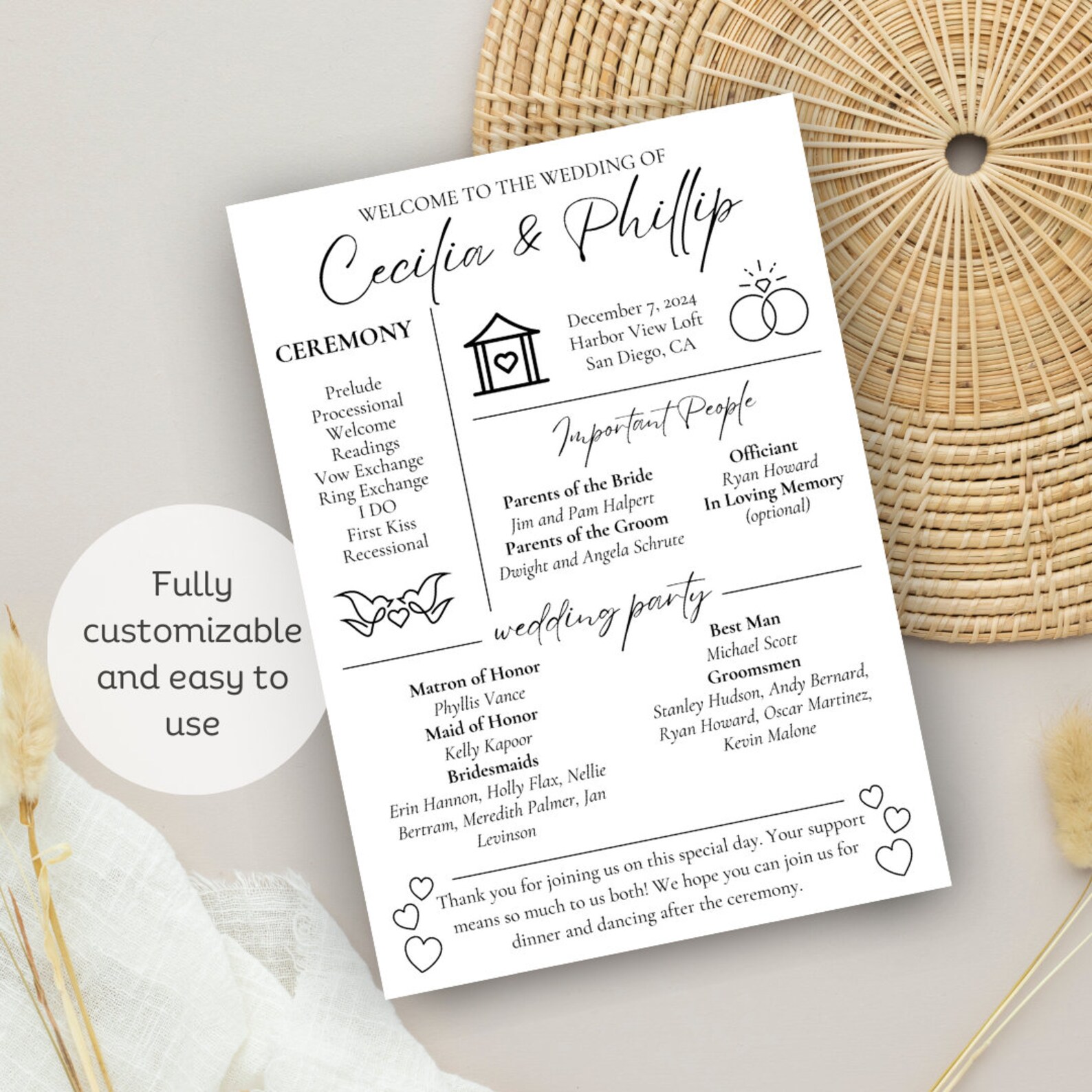 Infographic Wedding Program, Editable Wedding Details Card, Ceremony ...