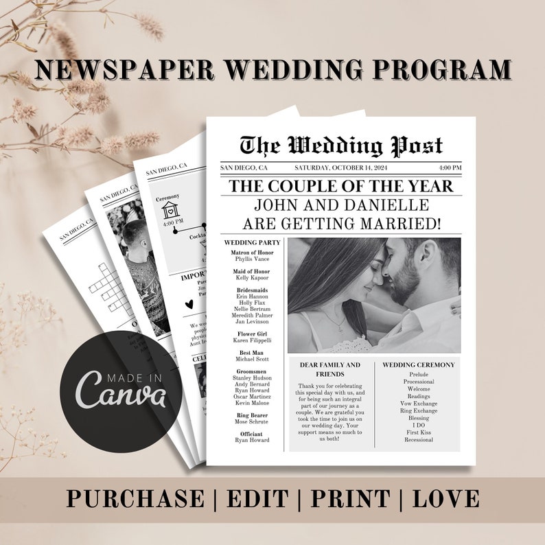 Newspaper Wedding Program Template Editable Wedding Newspaper - Etsy