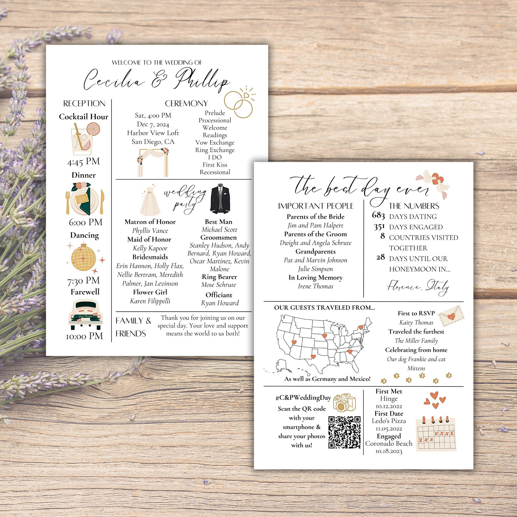 Infographic Wedding Program, Editable Wedding Details Card, Ceremony ...